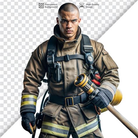Professional Firefighter In Full Gear Holding Fire Hose Premium Ai