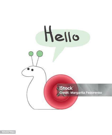 귀여운 벡터 일러스트 레이 션 손으로 그려 Hello 레터링 현실적인 핑크 버튼 캔디 만화 선형 스타일 달팽이 개념과 주제에