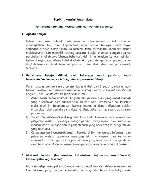 Topik 1 Koneksi Antar Materi Pemahaman Tentang Peserta Didik Dan