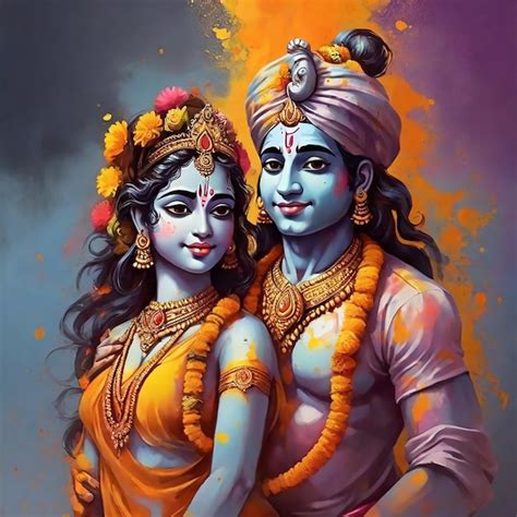 Premium Vector Hindu Mythological Couple Krishna And Radha In Holi