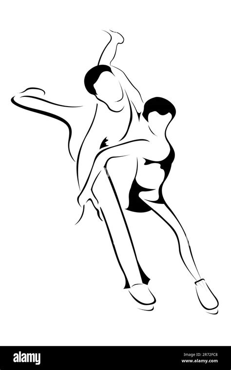Illustration Of Line Art Skating Couple Stock Vector Image And Art Alamy