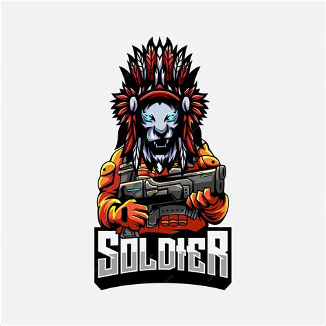 Projeto De Ilustração Do Logotipo Do Mascote Esport Do Leão Soldado