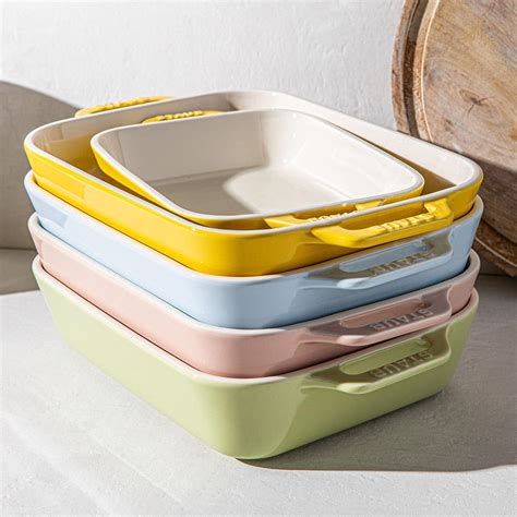 Staub En France Macaron Rectangular Bake Dish Set Of 2 Citron