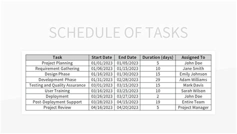 Schedule Of Tasks Excel Template And Google Sheets File For Free