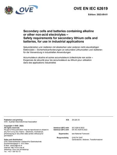 Ove En Iec 62619 2023 Secondary Cells And Batteries Containing Alkaline Or Other Non Acid