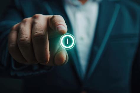 Premium Photo Businessman Pressing Power Button Start Or Shut Down Concept
