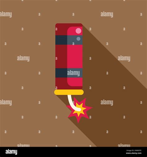 Red Firecracker With A Burning Wick Exploding Flat Design With Long Shadow Stock Vector Image