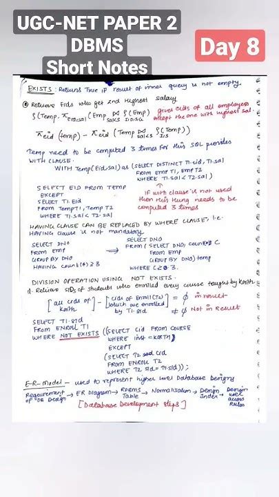 Day 8 Ugc Net Paper 2 Dbms Short Notes Shorts Ytshorts Youtubeshorts
