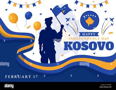 Kosovo Independence Day Vector Illustration On February 17 With Waving