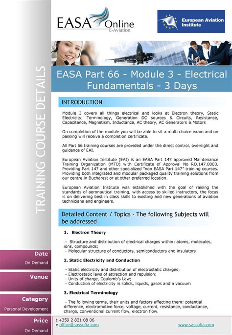 EASA Part 66 Module 3 Electrical Fundamentals 3 Days Date On Demand