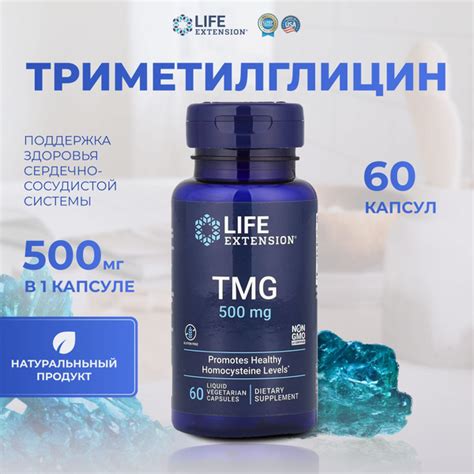 TMG триметилглицин 500 мг Life Extension пищевая добавка 60 капсул ...