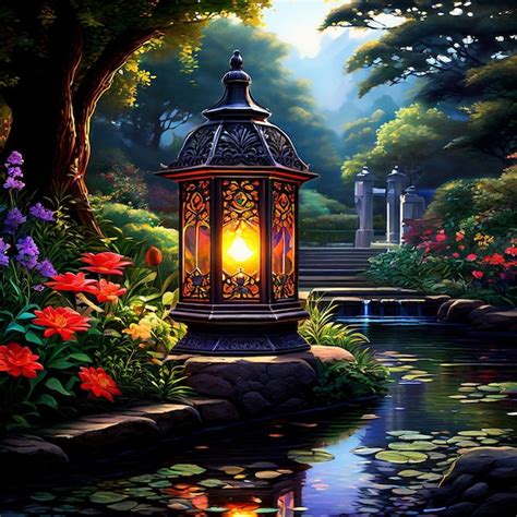 Premium Vector A Lantern Flashes In Different Colors In The Middle Of