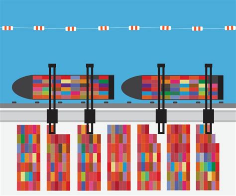 Port With Cargo Ship And Container Terminal Vector Illustration