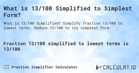 What Is 13 100 Simplified To Simplest Form Calculatio