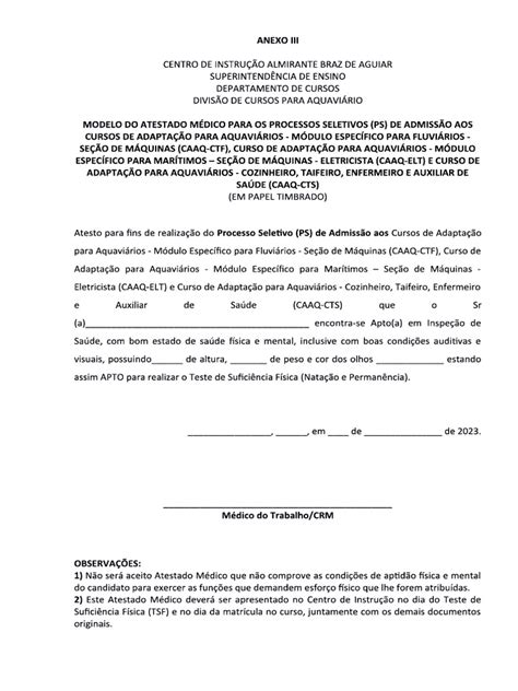 Modelo De Atestado Marinha Pdf