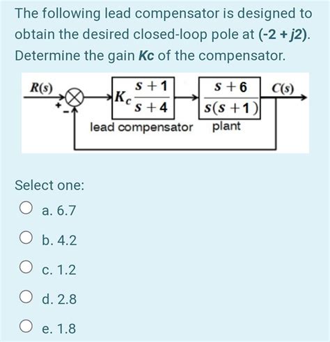 solved the following lead compensator is designed to obtain