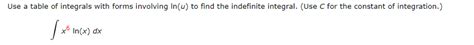 Solved Use A Table Of Integrals With Forms Involving Lnu