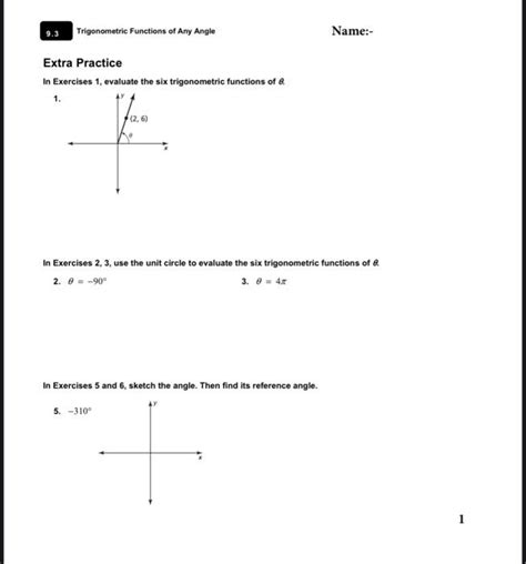 Solved Trigonometric Functions Of Any Angle Name Extra Chegg