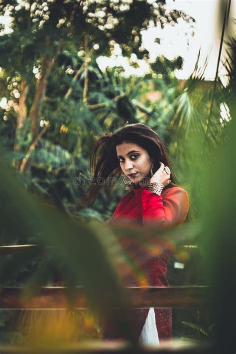 Indian Girl In Traditional Indian Red Costume Stock Image Image Of