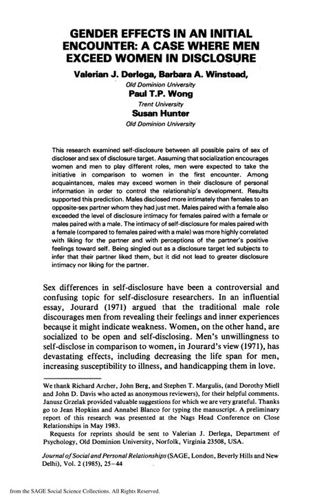 PDF Gender Effects In An Initial Encounter A Case Where Men Exceed Women In Disclosure