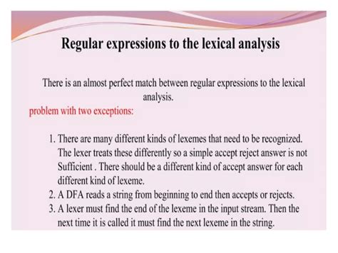regular expression to lexical analysis in compiler design ppt