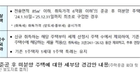 지방 미분양 사면 주택수 제외1세대1주택 특례도