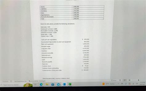 Given The Above Data Construct A Balance Sheet