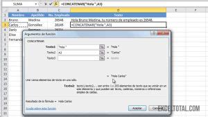 Fórmula CONCATENAR en Excel