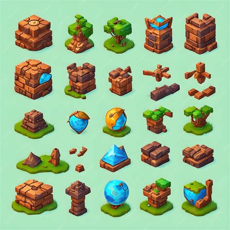 Premium Ai Image Stone Rocks And Cavern Set Of Videogame Sprite Assets Isolated On Solide