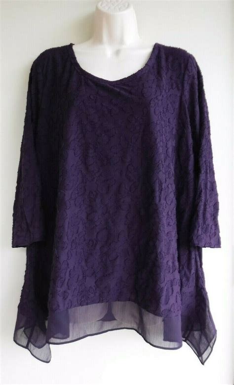 Simply Vera Wang Top Size Xl Jacquard Handkerchief Hem Valiant Purple