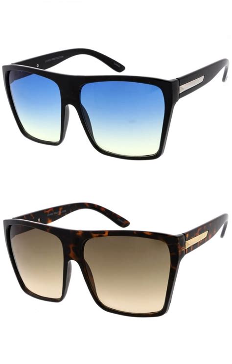 Oversize Flat Top Metal Temple Accent Gradient Lens Square Sunglasses 62mm