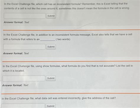 Solved In The Excel Challenge File Which Cell Has An Inconsistent