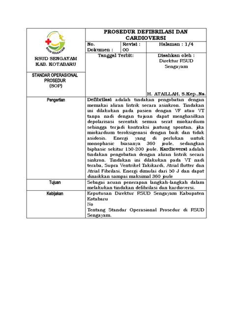 Sop Prosedur Defibrilasi Dan Cardioversi Pdf
