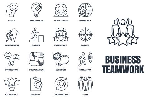 Set Of Business Teamwork Icon Logo Vector Illustration Cooperation Skills Optimization