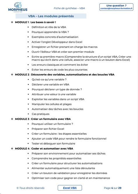 Formation Excel Vba Gratuite Pdf 29 Pages 4 Modules Morpheus