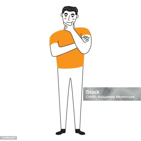 Ilustración De Hombre Pensativo Pensando Con La Mano En La Barbilla El
