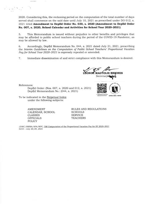 Computation Of Public School Teachers Proportional Vacation Pay For School Year 2020 2021