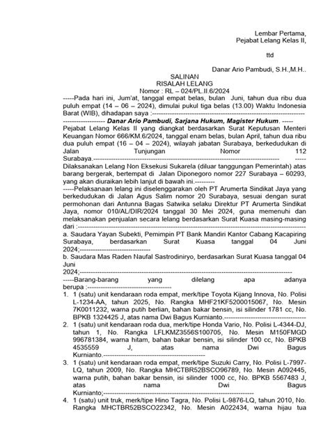 Contoh Risalah Lelang Dengan Balai Lelang Pdf