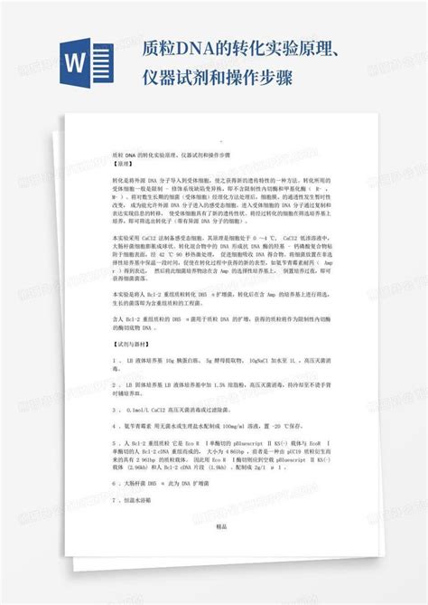 质粒dna的转化实验原理、仪器试剂和操作步骤word模板下载编号qgbdeabb熊猫办公