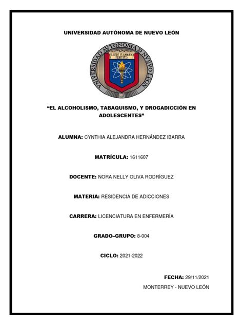 Alcoholismo Tabaquismo Y Drogadicción En Adolescentes Pdf