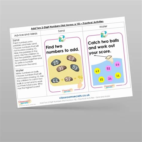 year 2 add two 2 digit numbers not across a 10 practical activities