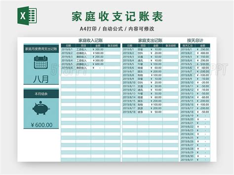 家庭收支记账表格EXCEL模板 515PPT