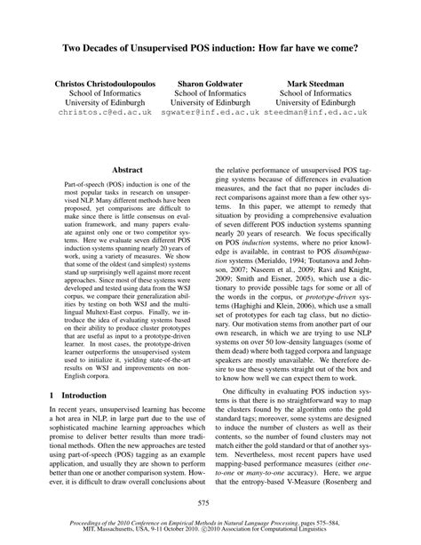 Pdf Two Decades Of Unsupervised Pos Induction How Far Have We Come