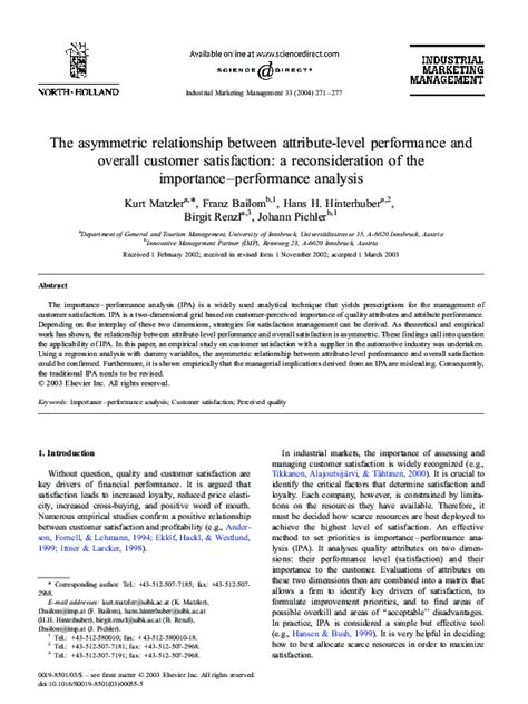 Pdf The Asymmetric Relationship Between Attribute Level Performance