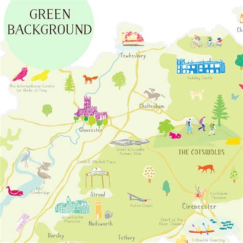 Illustrated Hand Drawn Map Of Gloucestershire By Uk Artist Holly Francesca