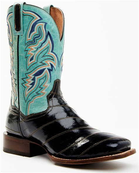 Dan Post Mens Eel Exotic Western Boots Broad Square Toe Blackblue