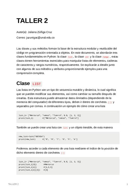 Pdf Explicación Clase List Str Y Range En Python Juliana Zuñiga Cruz