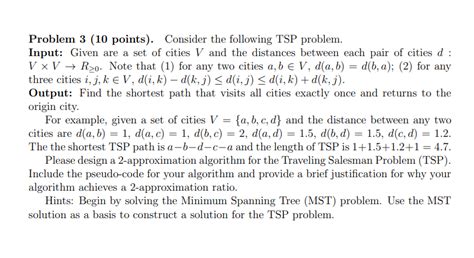 Solved Problem 3 10 Points Consider The Following Tsp