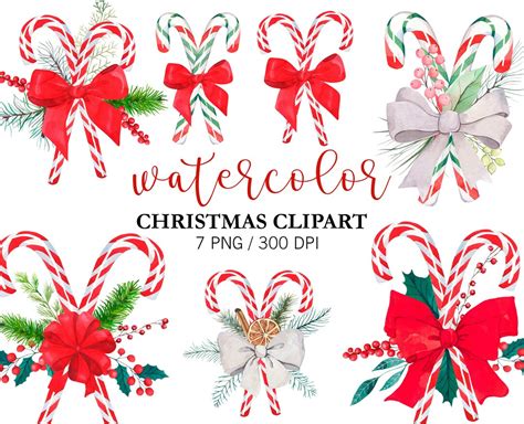 Watercolor Candy Cane Clipart Christmas Decor Christmas Png