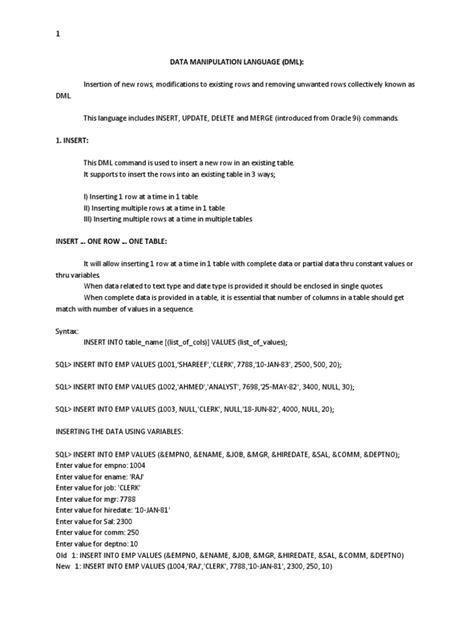 Data Manipulation Language Dml Pdf Table Database Data